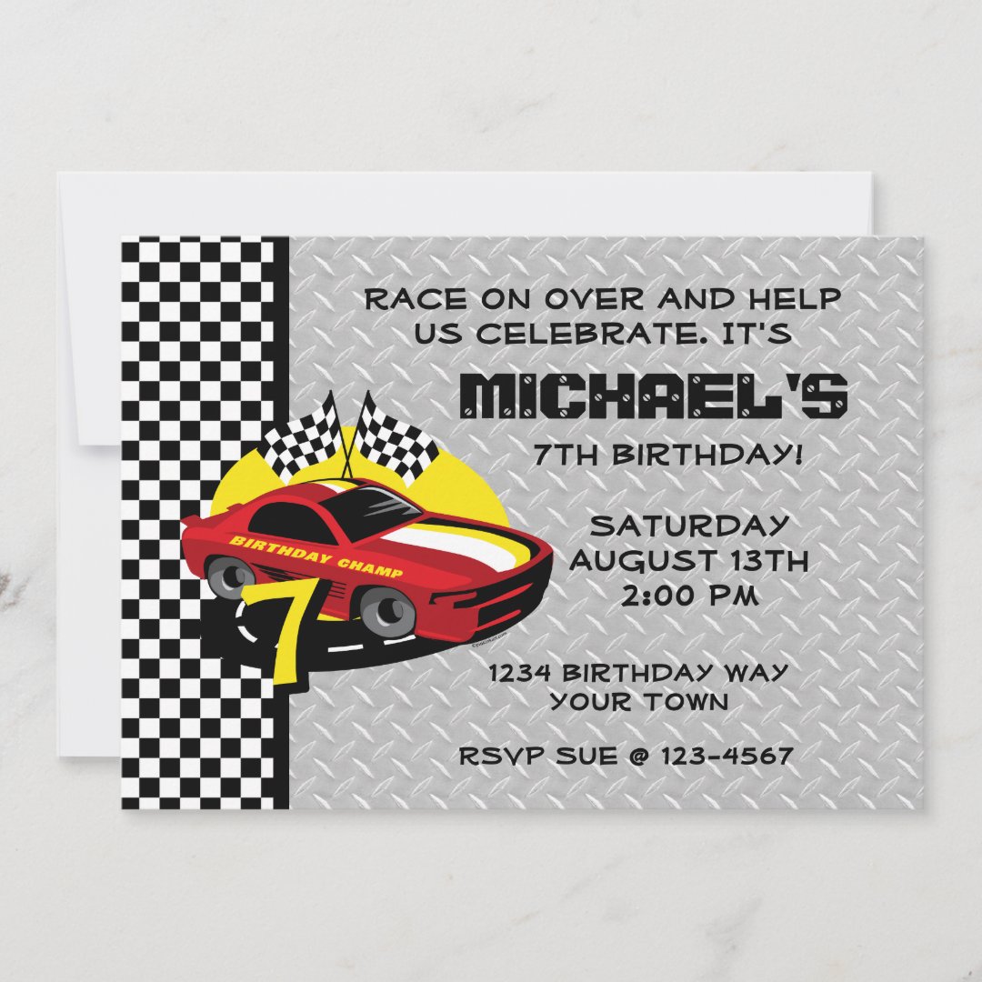 Race Car 7th Birthday Party Invitation | Zazzle