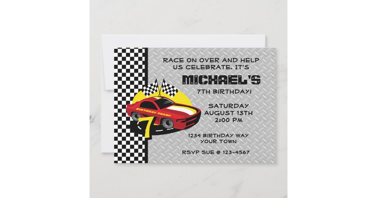 Race Car 7th Birthday Party Invitation | Zazzle