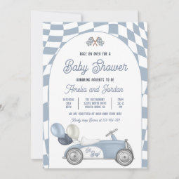 Race Car Baby Shower Boy Blue Race Car Shower Invitation | Zazzle