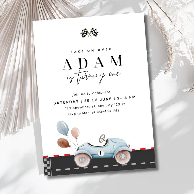 Race Car Birthday Invitation, Fast One Birthday Invitation | Zazzle