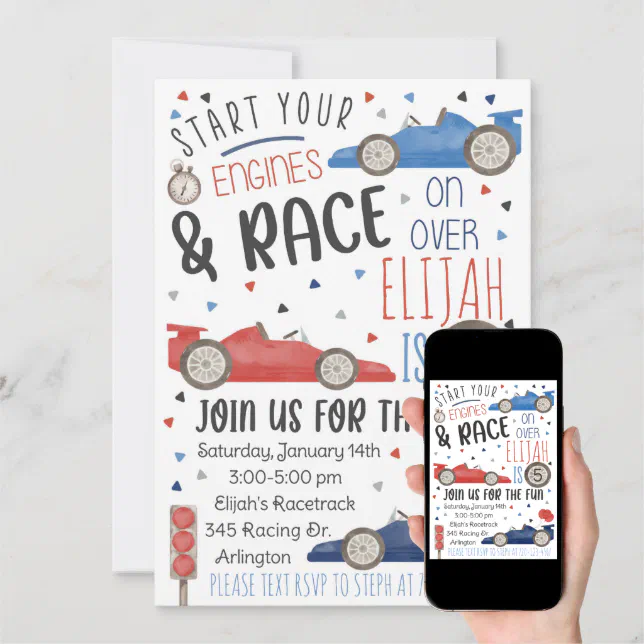 Race Car Birthday Invitation, Racing Invitation | Zazzle