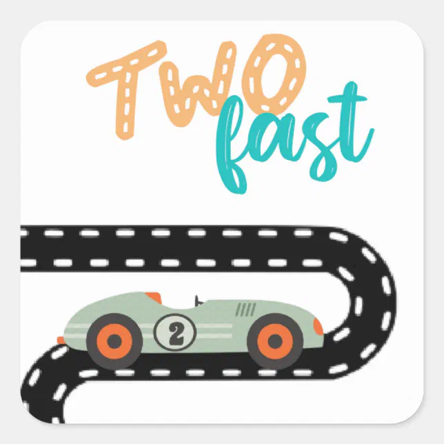 Race Car Birthday invitations, Second Birthday Ann Square Sticker | Zazzle