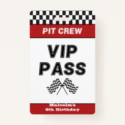 Race Car Birthday Party Pit Crew VIP Pass Pit Stop Badge | Zazzle