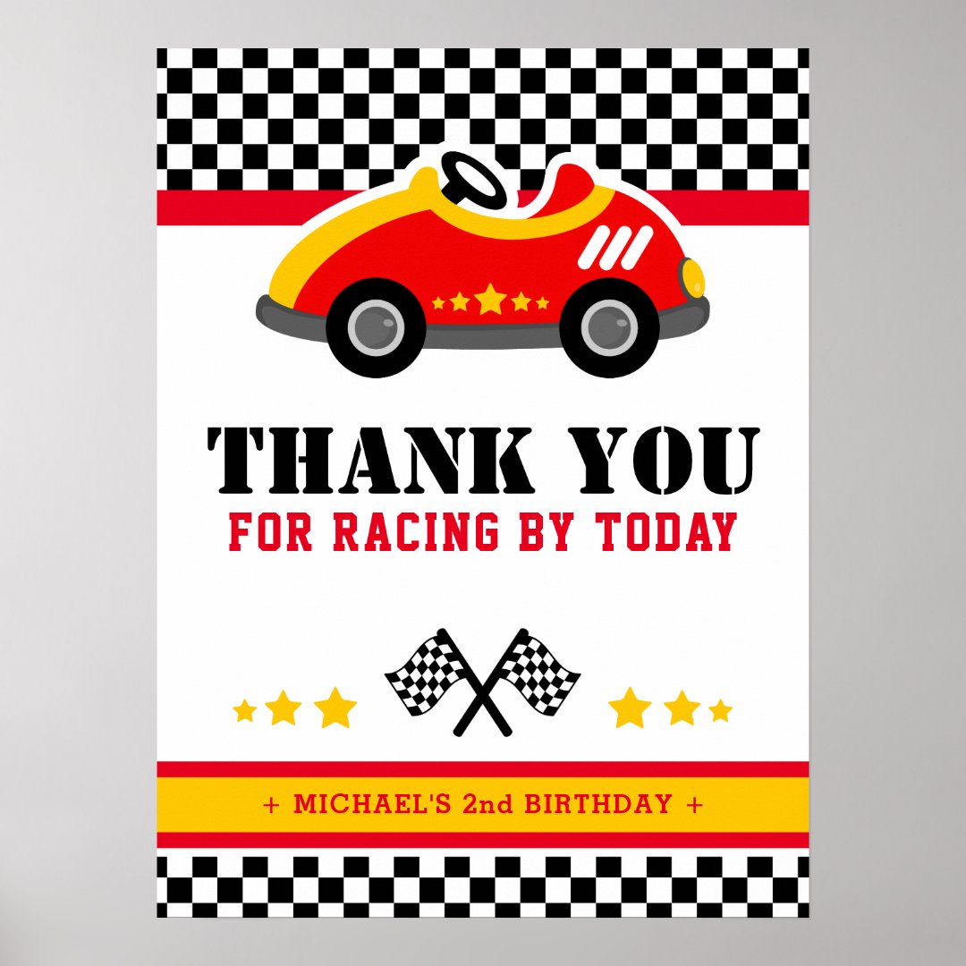 Race car birthday party signage poster | Zazzle