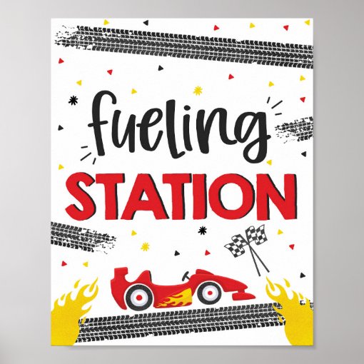 Race Car Birthday Party Two Fast Fueling Station Poster | Zazzle