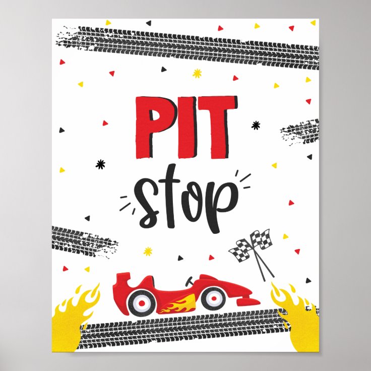 Race Car Birthday Party Two Fast Pit Stop Poster | Zazzle