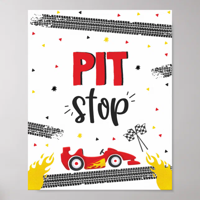Race Car Birthday Party Two Fast Pit Stop Poster | Zazzle