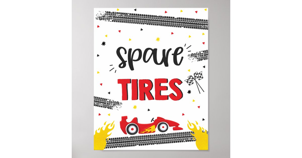 Race Car Birthday Party Two Fast Spare Tires Poster | Zazzle