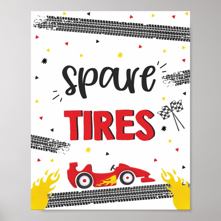 Race Car Birthday Party Two Fast Spare Tires Poster | Zazzle