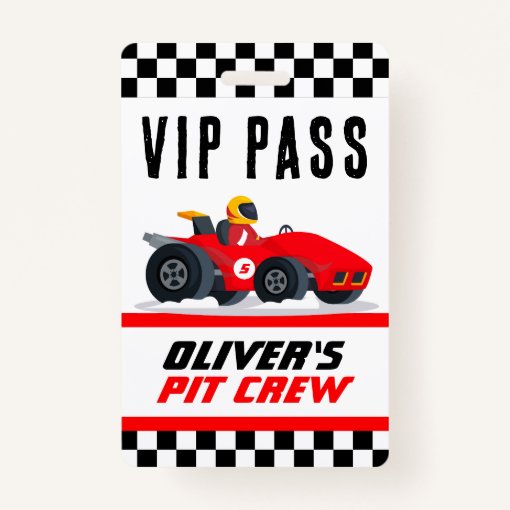 Race Car Birthday Party VIP Pit Crew Pass Badge | Zazzle