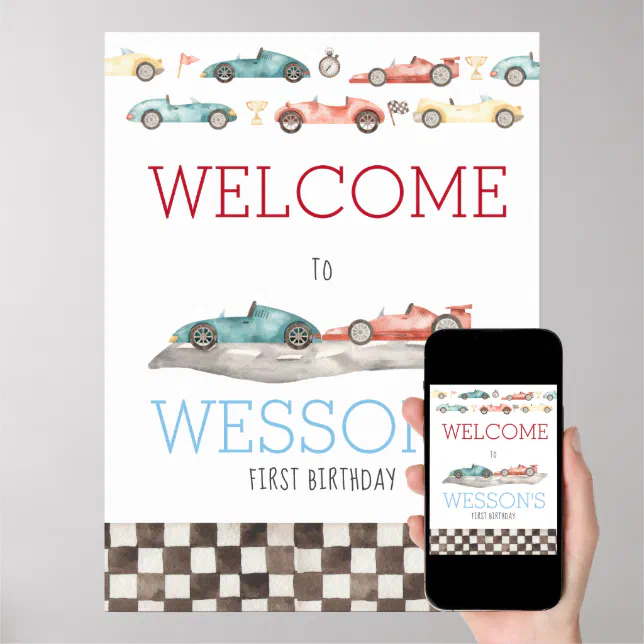 Race Car Birthday Party Welcome Sign, Race Welcome Poster | Zazzle