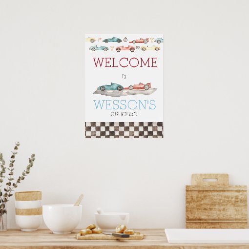 Race Car Birthday Party Welcome Sign, Race Welcome Poster | Zazzle