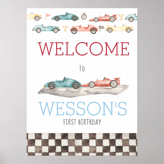 Race Car Birthday Party Welcome Sign, Race Welcome Poster | Zazzle