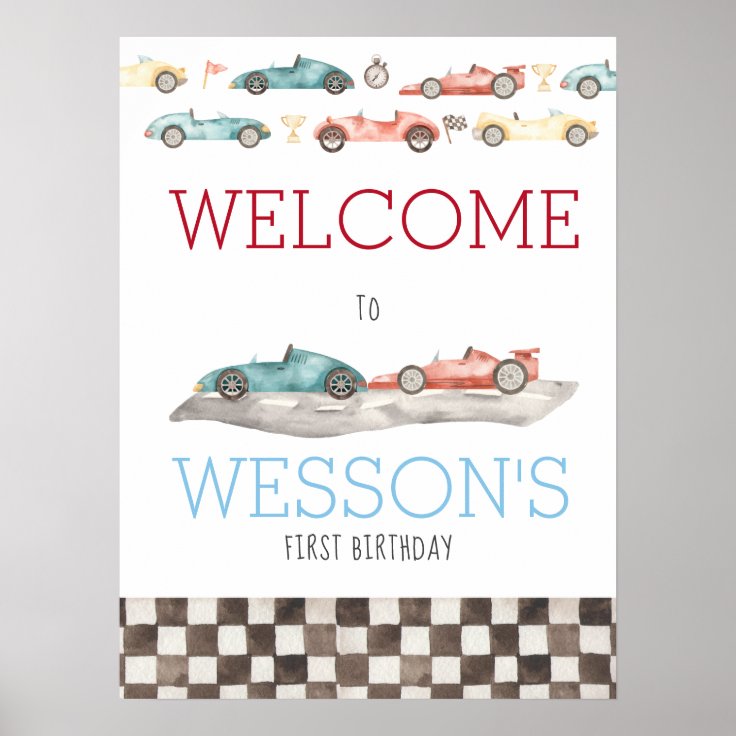 Race Car Birthday Party Welcome Sign, Race Welcome Poster | Zazzle
