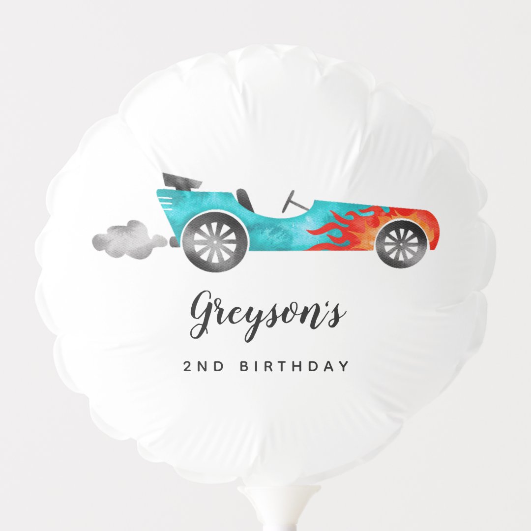 Race Car Blue Birthday Party Photo Balloon | Zazzle