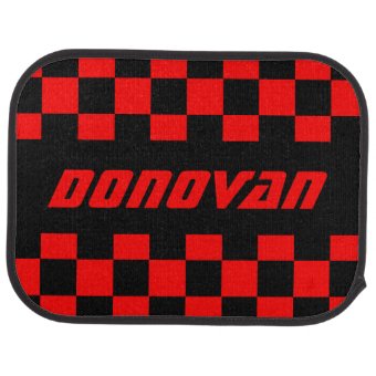 Race Car Checkered Flag Pattern | Black & Red Car Mat | Zazzle