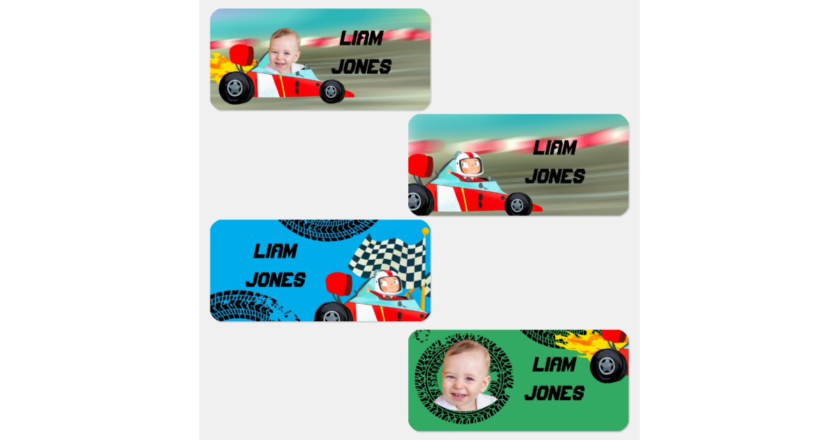 race car custom photo labels | Zazzle