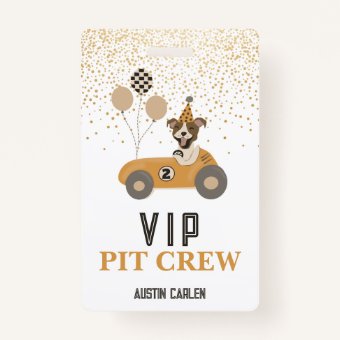 Race Car Dog Boys Birthday Party VIP Badge | Zazzle