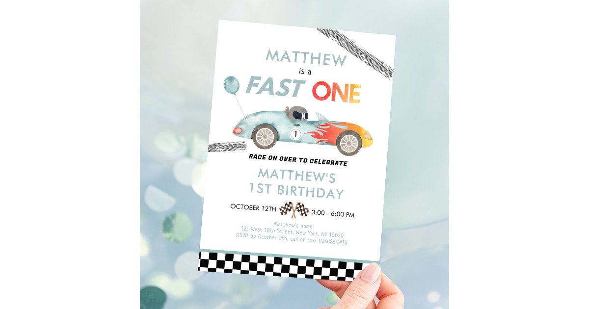 Race Car Fast One First Birthday Invitation | Zazzle