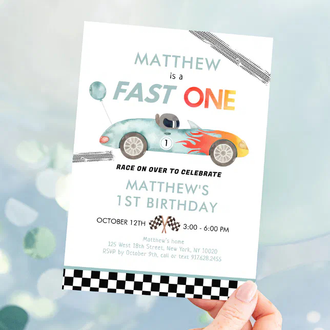 Race Car Fast One First Birthday Invitation | Zazzle