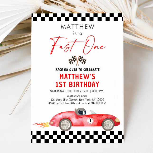 Race Car First Birthday Fast One Invitation | Zazzle