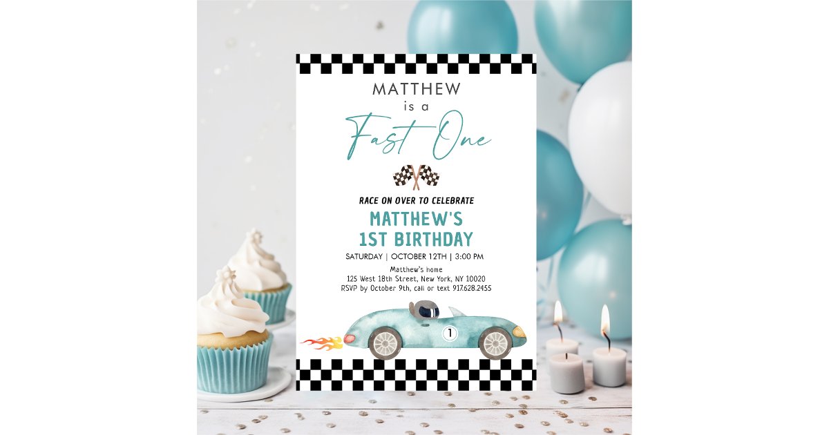 Race Car First Birthday Fast One Invitation | Zazzle
