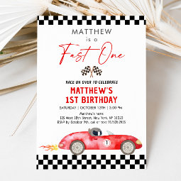 Race Car First Birthday Fast One Invitation | Zazzle