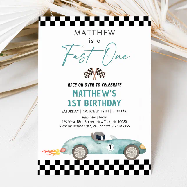 Race Car First Birthday Fast One Invitation | Zazzle