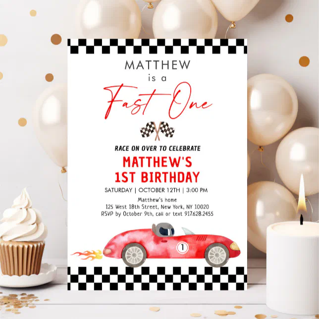Race Car First Birthday Fast One Invitation | Zazzle