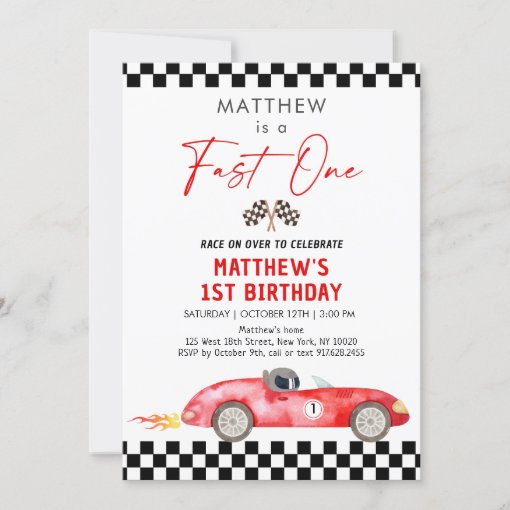 Race Car First Birthday Fast One Invitation | Zazzle