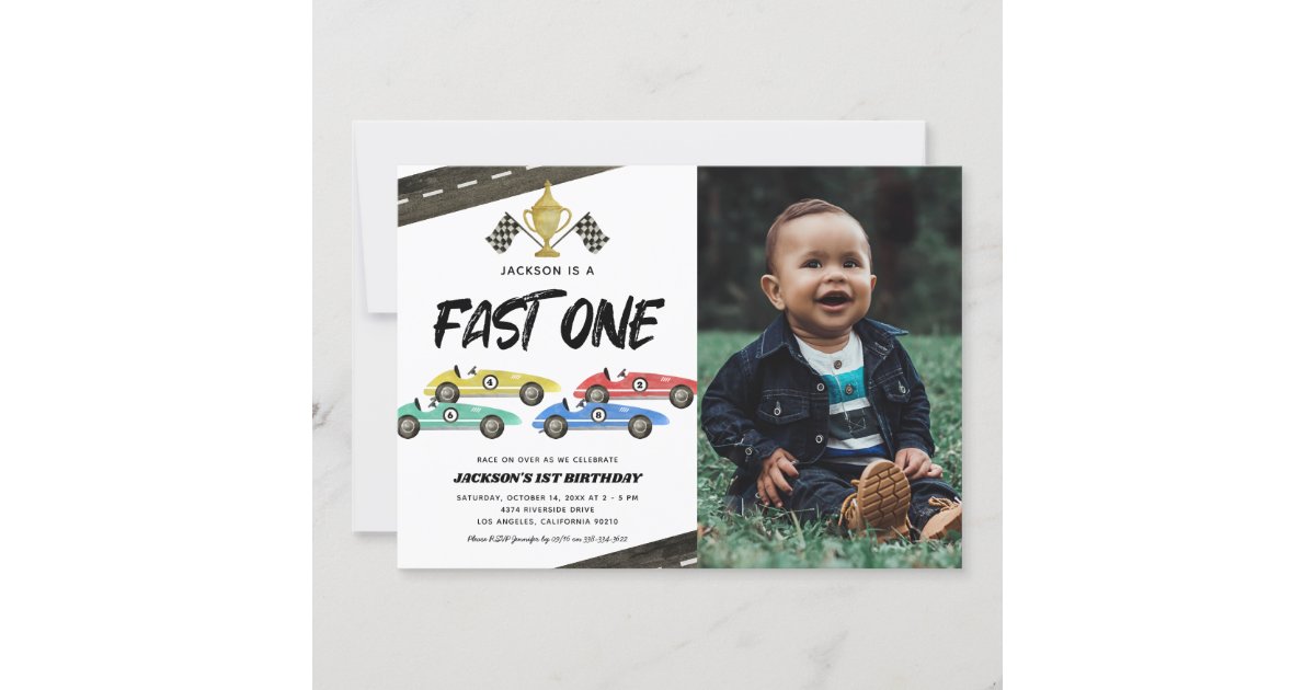 Race Car First Birthday Photo Invitation | Zazzle