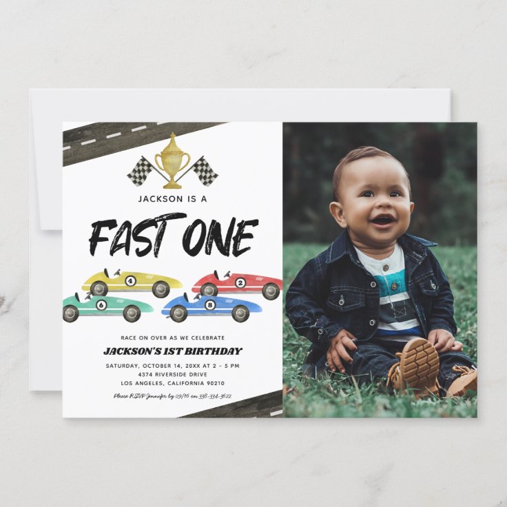Race Car First Birthday Photo Invitation | Zazzle