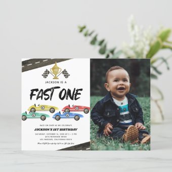 Race Car First Birthday Photo Invitation | Zazzle