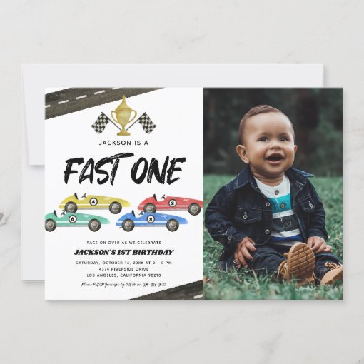Race Car First Birthday Photo Invitation | Zazzle