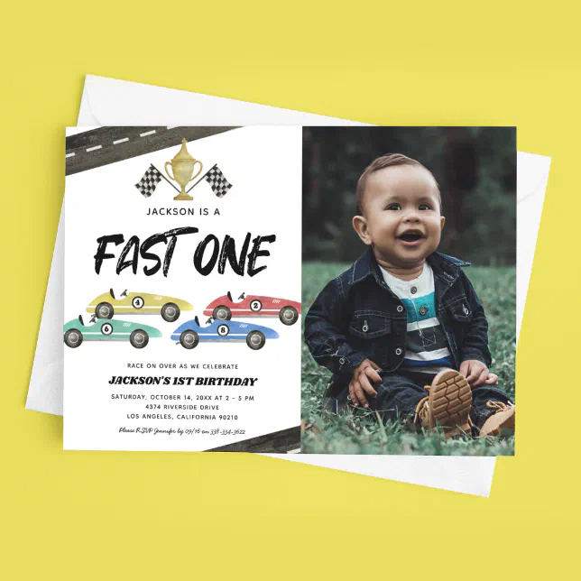 Race Car First Birthday Photo Invitation | Zazzle