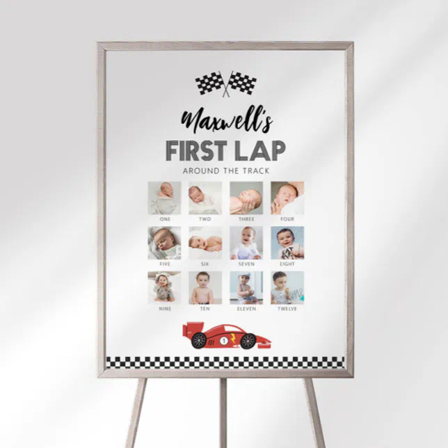 Race Car First Birthday Photo Milestone Chart Foam Board | Zazzle
