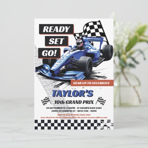 Race Car Formula One Birthday Party Invitation | Zazzle