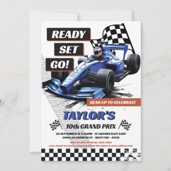 Race Car Formula One Birthday Party Invitation | Zazzle