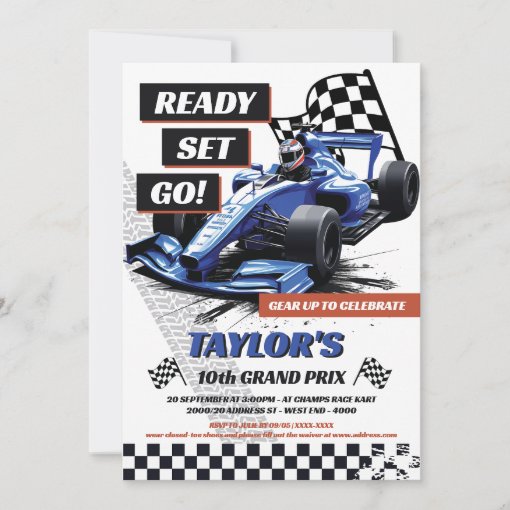 Race Car Formula One Birthday Party Invitation | Zazzle