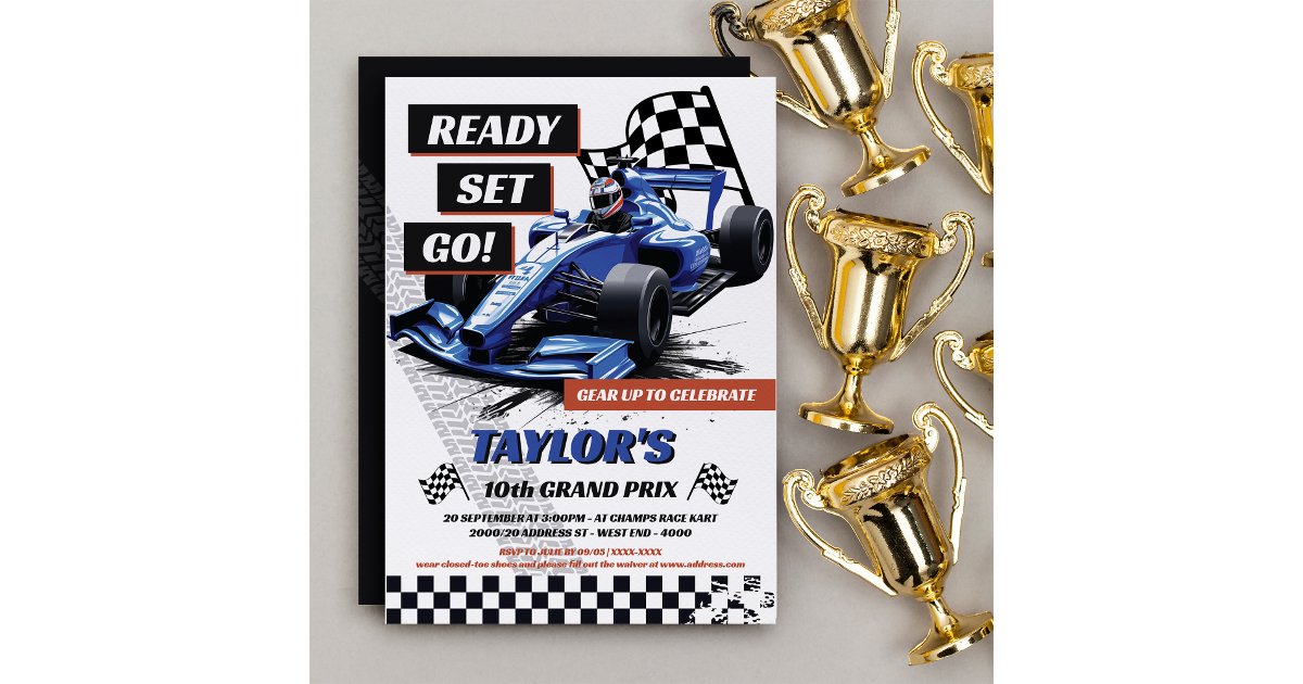Race Car Formula One Birthday Party Invitation | Zazzle