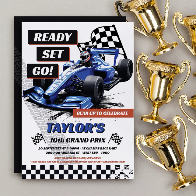 Race Car Formula One Birthday Party Invitation | Zazzle