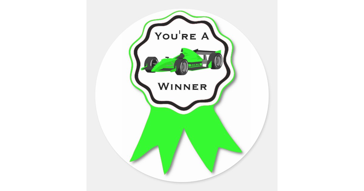 Race Car Green Ribbon Sticker | Zazzle
