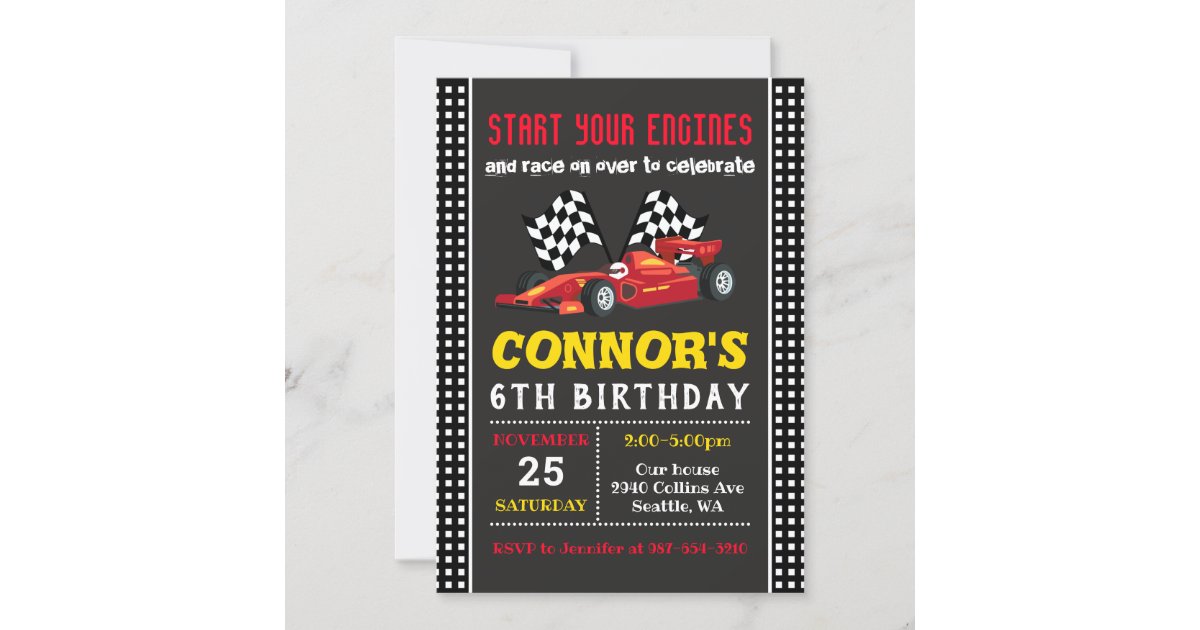 Race Car Invitation, Racing Birthday Invitation | Zazzle