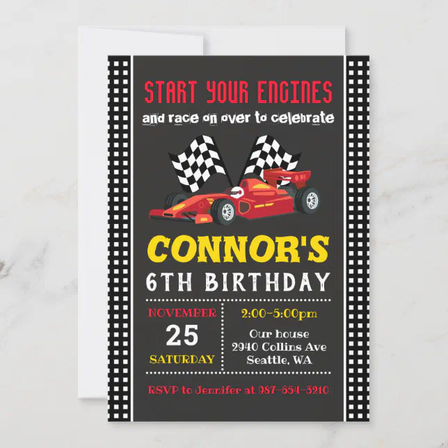 Race Car Invitation, Racing Birthday Invitation | Zazzle