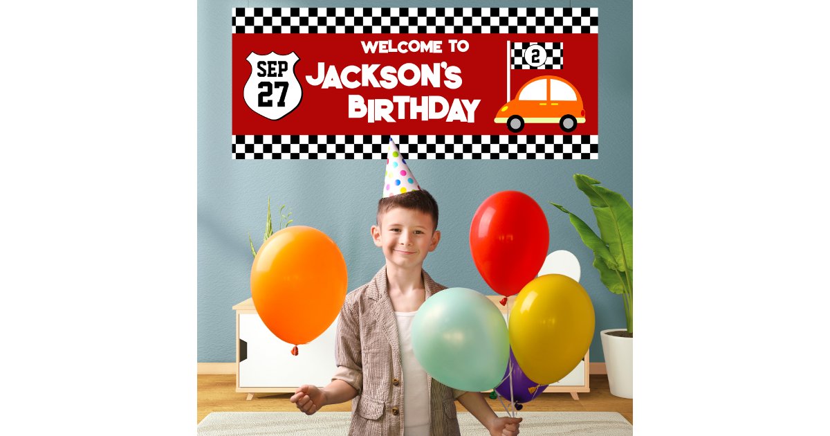 Race Car Kids Birthday Party Banner | Zazzle