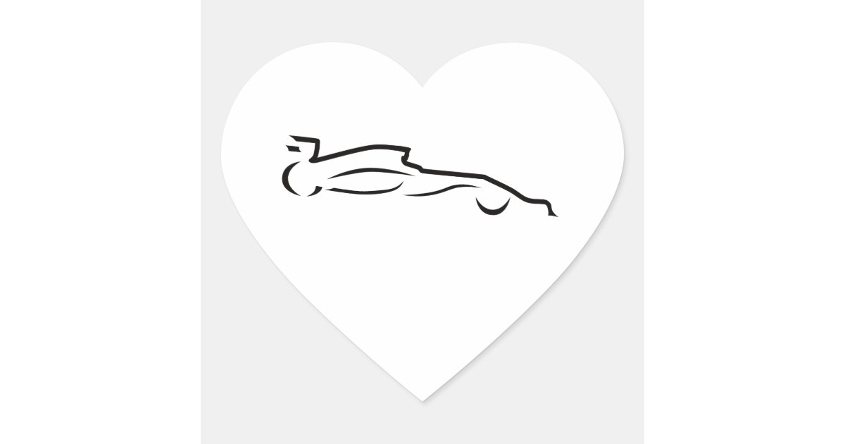 Race Car Line Drawing Silhouette Heart Sticker | Zazzle