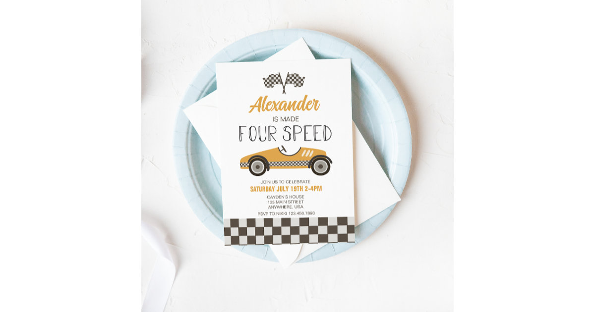Race Car Made Four Speed Birthday Invitation | Zazzle