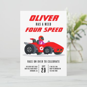 Race Car Need for Speed 4th Birthday Party Invitation | Zazzle