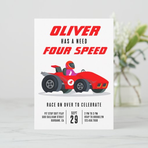 Race Car Need for Speed 4th Birthday Party Invitation | Zazzle