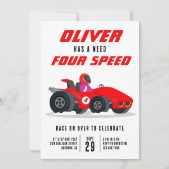 Race Car Need for Speed 4th Birthday Party Invitation | Zazzle